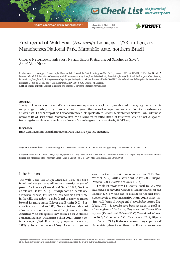 (PDF) First record of Wild Boar (Sus scrofa Linnaeus, 1758) in Lenis ...