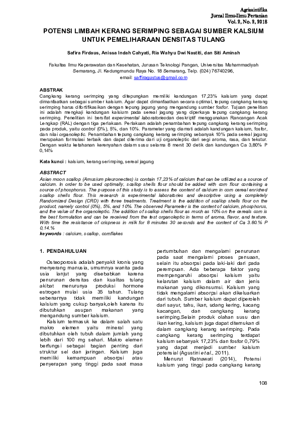 (PDF) Potensi Limbah Kerang Serimping Sebagai Sumber Kalsium Untuk ...