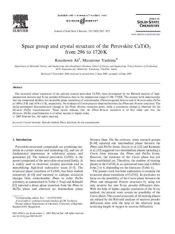 (PDF) Space group and crystal structure of the Perovskite CaTiO3 from ...