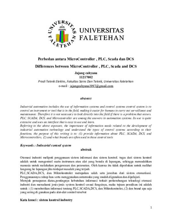 Doc Perbedan Antara Microcontroller Plc Scada Dan Dcs Differences Between Microcontroller