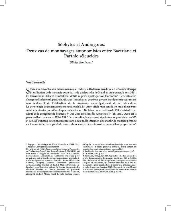 (PDF) Sôphytos et Andragoras. Deux cas de monnayages autonomistes entre ...