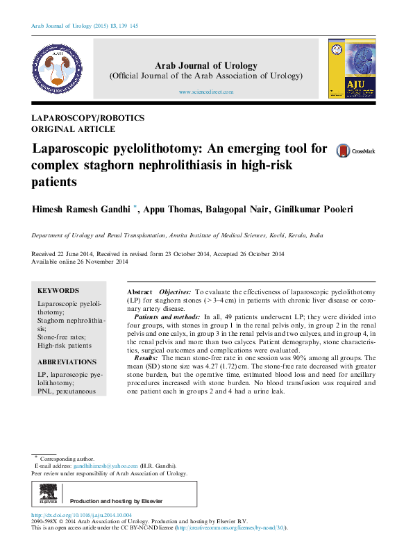 (PDF) Laparoscopic pyelolithotomy: An emerging tool for complex ...