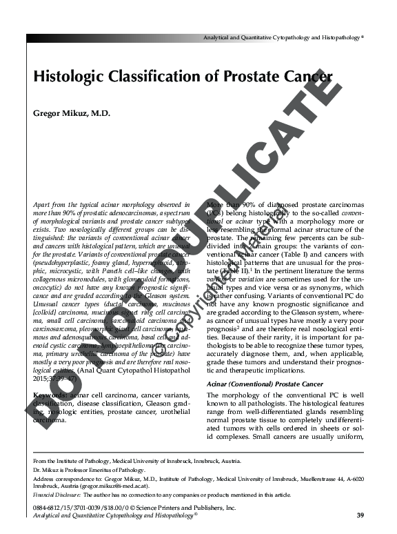 (PDF) Histologic Classification of Prostate Cancer