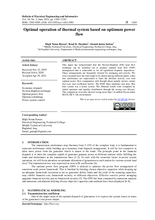 (PDF) Optimal operation of thermal system based on optimum power flow