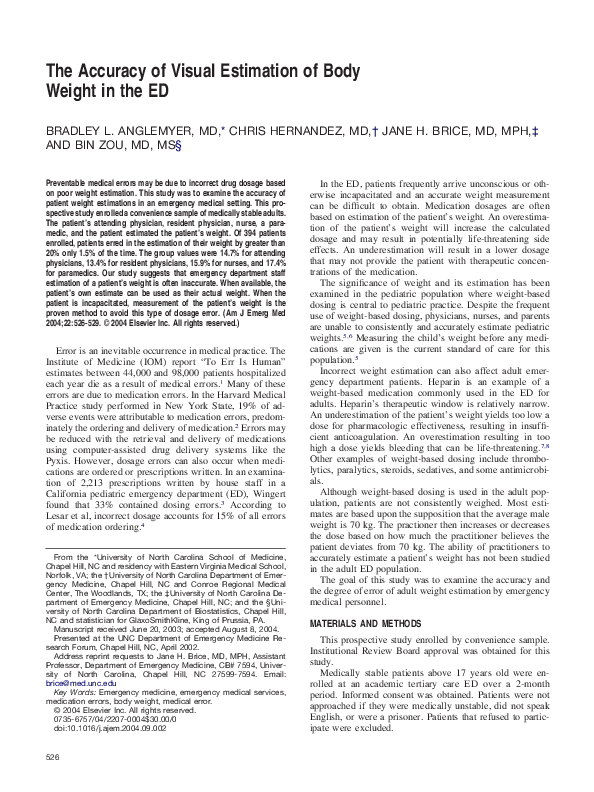 (PDF) The accuracy of visual estimation of body weight in the ED