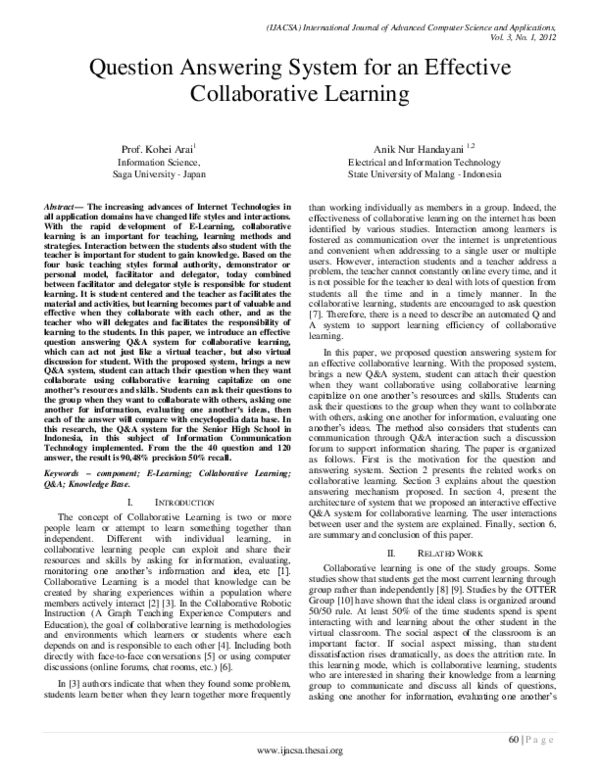 (PDF) Question Answering System for an Effective Collaborative Learning