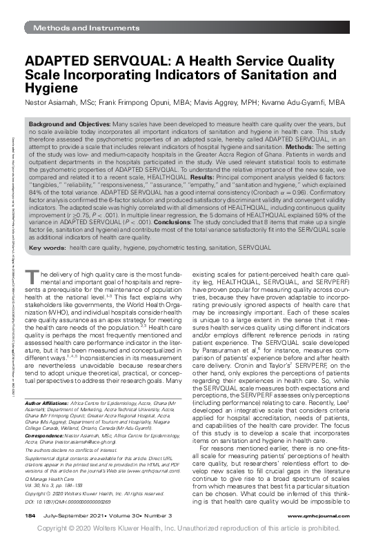 (PDF) ADAPTED SERVQUAL: A Health Service Quality Scale Incorporating ...