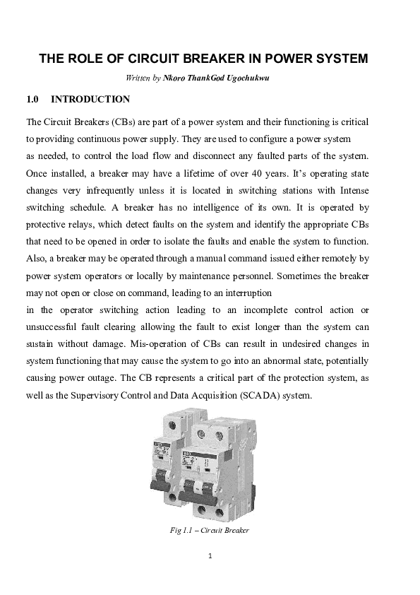 (DOC) THE ROLE OF CIRCUIT BREAKER IN POWER SYSTEM