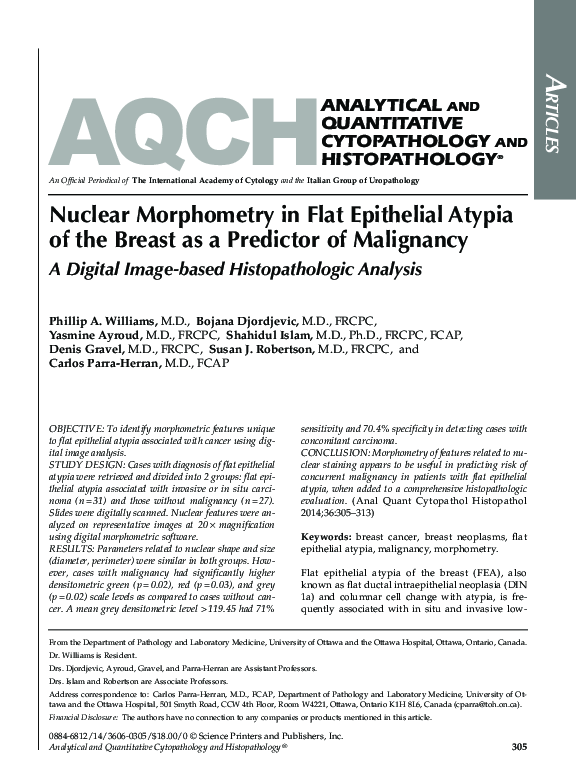(PDF) Nuclear Morphometry in Flat Epithelial Atypia of the Breast as a Predictor of Malignancy A ...