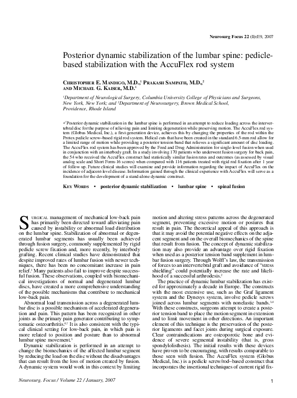 (PDF) Posterior dynamic stabilization of the lumbar spine: pedicle ...