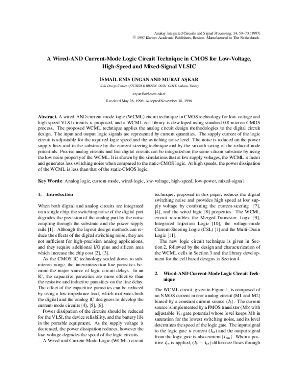 Pdf A Wired And Current Mode Logic Circuit Technique In Cmos For Low Voltage High Speed And