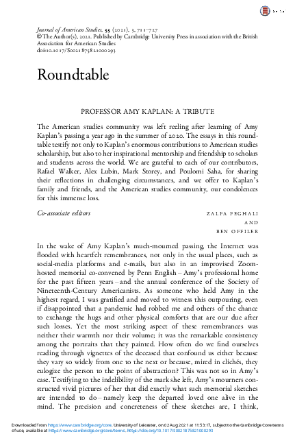 (PDF) Professor Amy Kaplan a Tribute