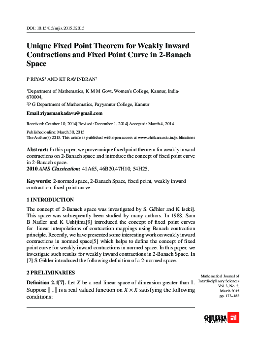 Pdf Unique Fixed Point Theorem For Weakly Inward Contractions And