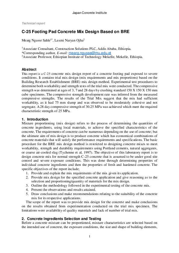 (PDF) C-25 Footing Pad Concrete Mix Design Based on BRE