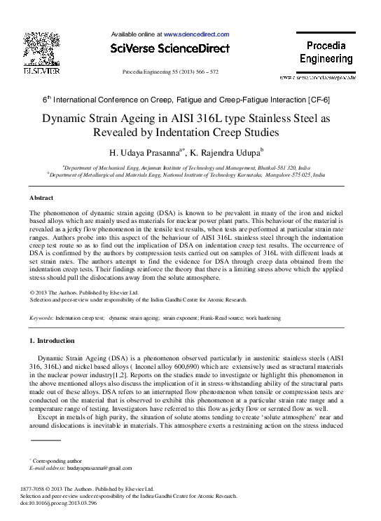 (PDF) Dynamic Strain Ageing in AISI 316L Type Stainless Steel as ...