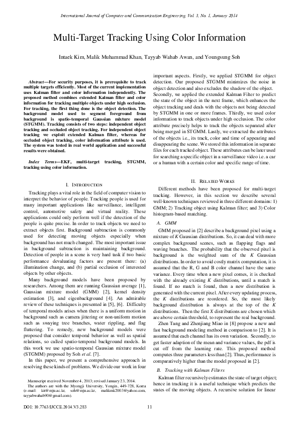 (PDF) Multi-Target Tracking Using Color Information