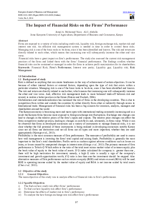 (PDF) The Impact of Financial Risks on the Firms’ Performance