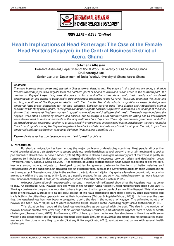 (PDF) Health Implications of Head Porterage: The Case of the Female ...