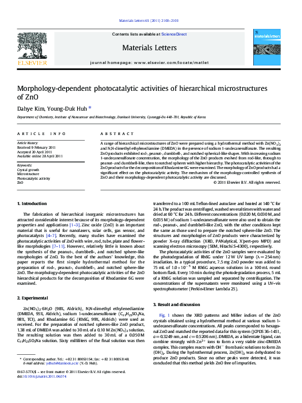 (PDF) Morphology-dependent photocatalytic activities of hierarchical ... (PDF) Morphology-dependent photocatalytic activities of hierarchical ...
