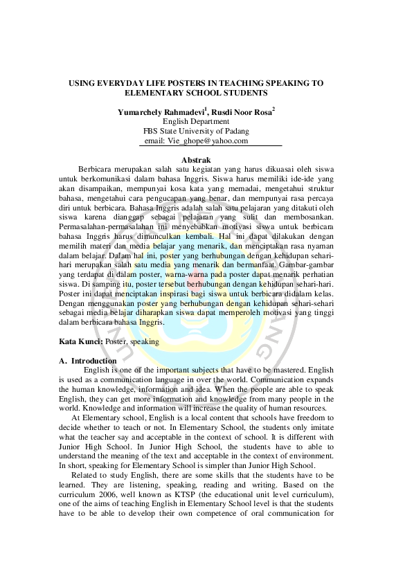 (PDF) Using Everyday Life Posters in Teaching Speaking to Elementary ...