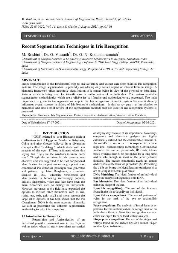 (PDF) Recent Segmentation Techniques in Iris Recognition