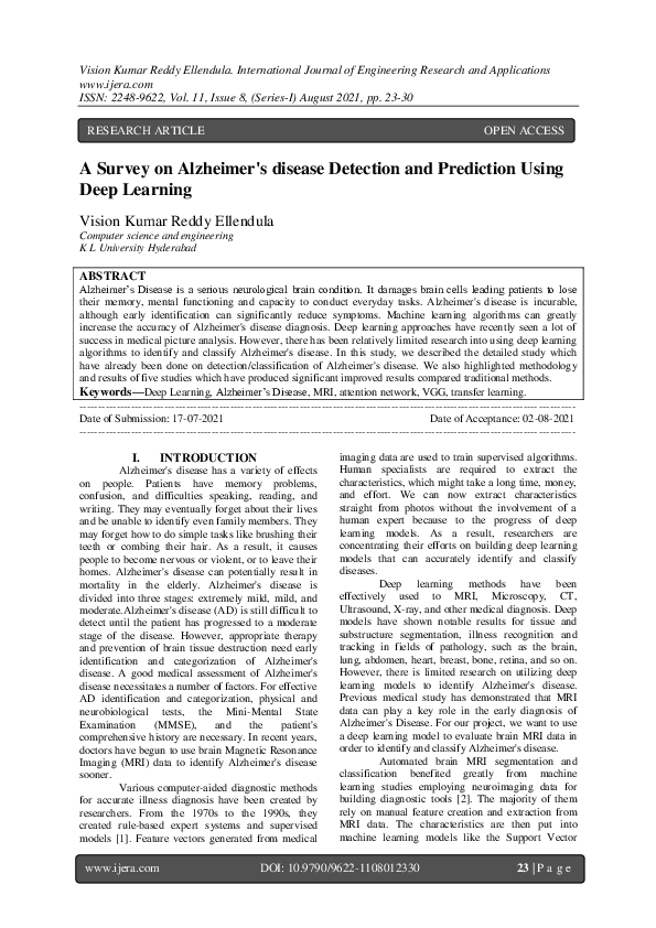 (PDF) A Survey on Alzheimer's disease Detection and Prediction Using ...