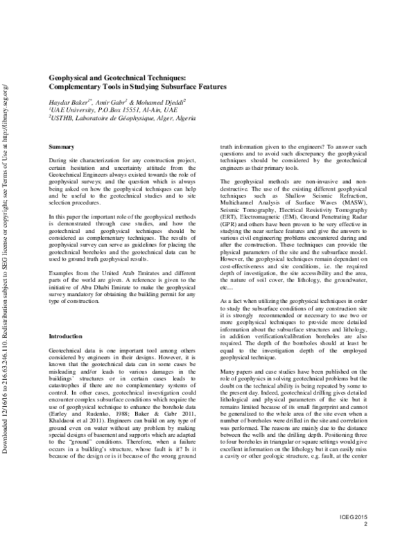 (PDF) Geophysical and Geotechnical Techniques: Complementary Tools in Studying Subsurface Features