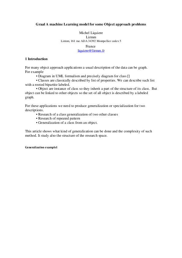 (PDF) Graal A machine Learning model for some Object approach problems