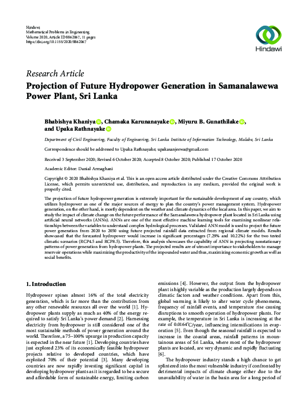 (PDF) Projection of Future Hydropower Generation in Samanalawewa Power ...