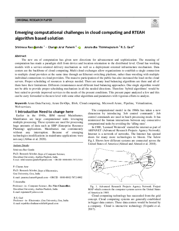 (PDF) Emerging computational challenges in cloud computing and RTEAH algorithm based solution