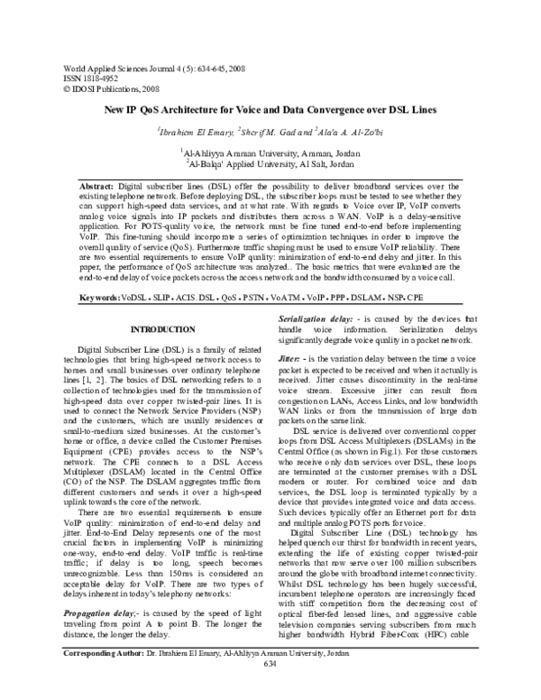 (PDF) New IP QoS Architecture for Voice and Data Convergence Over DSL Lines