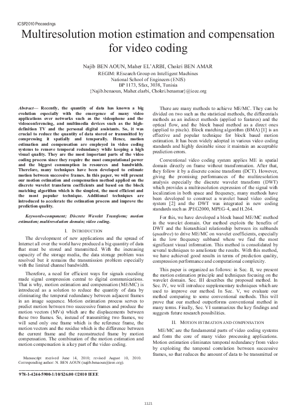 Pdf Multiresolution Motion Estimation And Compensation For Video Coding 1512