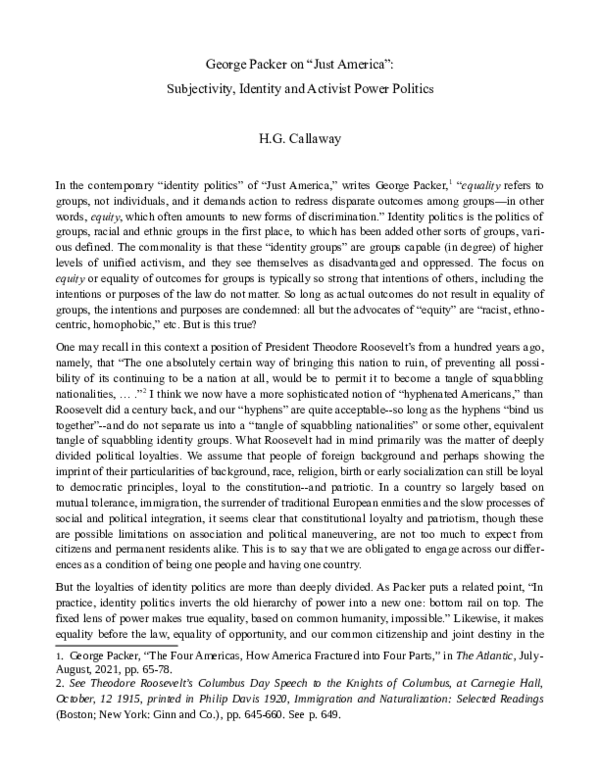 (PDF) George Packer on "Just America": Subjectivity, Identity and ...