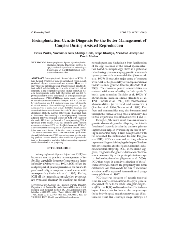 (PDF) Preimplantation Genetic Diagnosis for the Better Management of ...