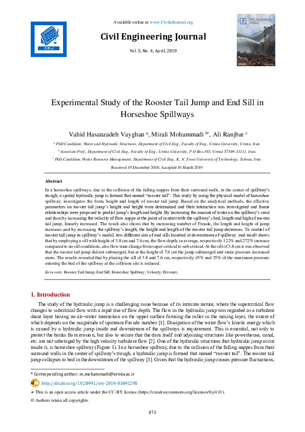 (PDF) Experimental Study of the Rooster Tail Jump and End Sill in ...