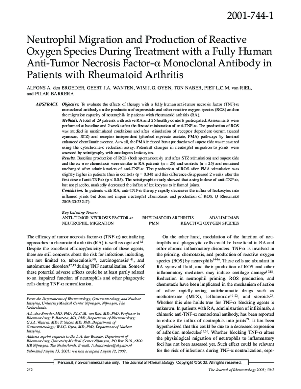 (PDF) Neutrophil migration and production of reactive oxygen species during treatment with a ...