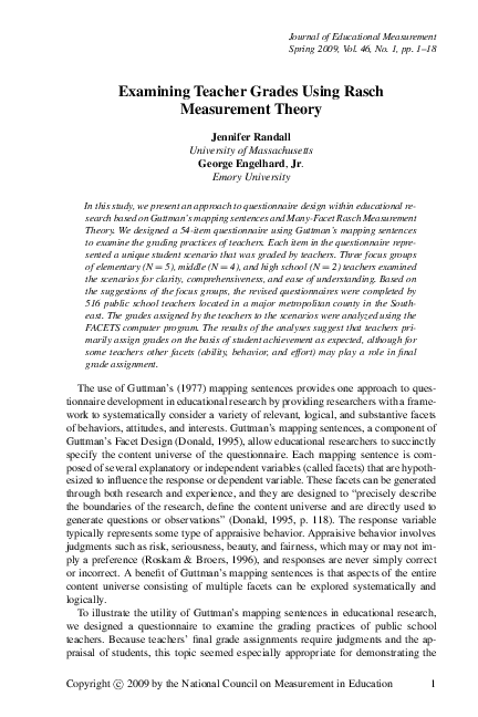 (PDF) Examining Teacher Grades Using Rasch Measurement Theory