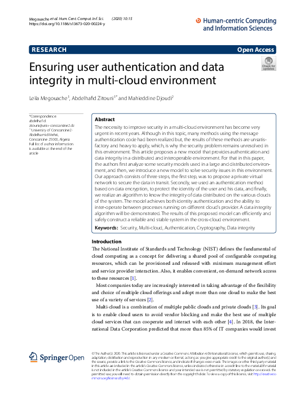 Pdf Ensuring User Authentication And Data Integrity In Multi Cloud
