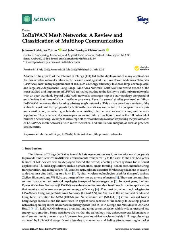 (PDF) LoRaWAN Mesh Networks: A Review and Classification of Multihop Communication