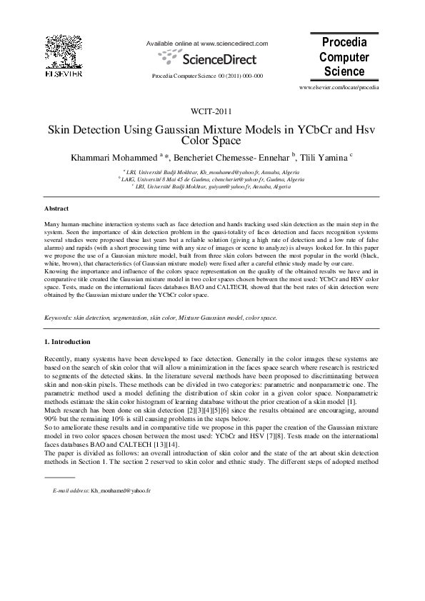 Pdf Skin Detection Using Gaussian Mixture Models In Ycbcr And Hsv
