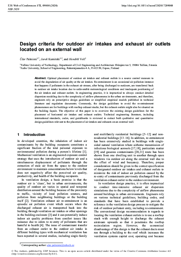 (PDF) Design criteria for outdoor air intakes and exhaust air outlets ...