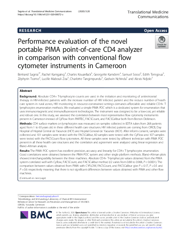 (PDF) Performance Evaluation of the Novel Portable PIMA Point-Of-Care ...