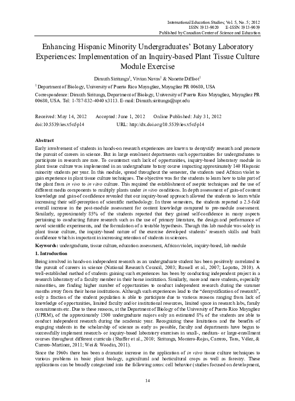 (PDF) Enhancing Hispanic Minority Undergraduates’ Botany Laboratory ...