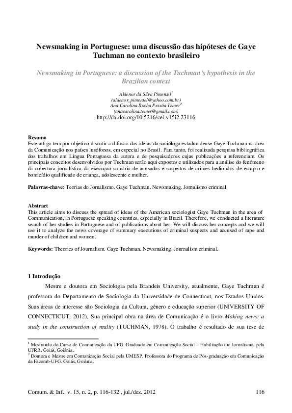 (PDF) Indústria da notícia e execuções sumárias: Gaye Tuchman e ...