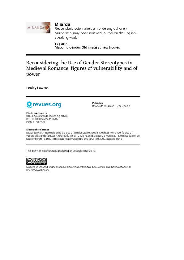(PDF) Reconsidering the Use of Gender Stereotypes in Medieval Romance ...