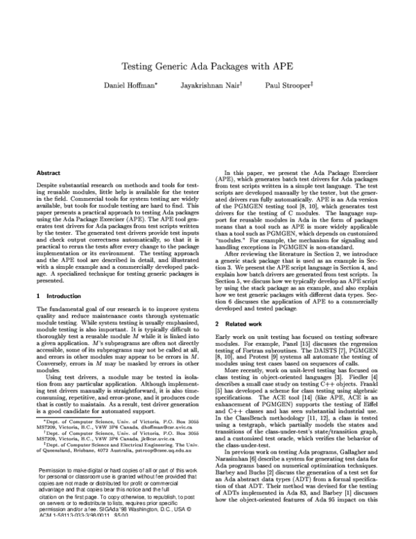 (PDF) Testing Generic Ada Packages With APE