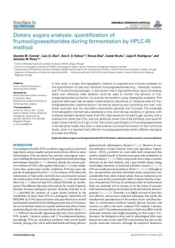 (PDF) Dietary Sugars Analysis: Quantification of Fructooligossacharides ...