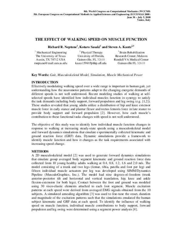 (PDF) The Effect of Walking Speed on Muscle Function