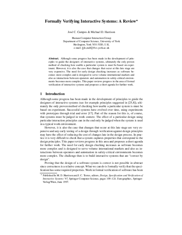 Pdf Formally Verifying Interactive Systems A Review