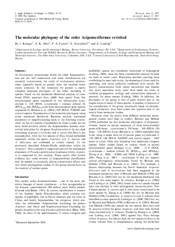 (PDF) The molecular phylogeny of the order Acipenseriformes revisited